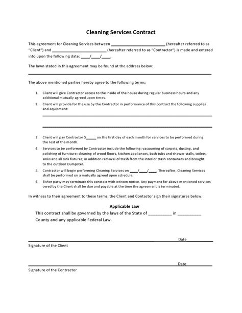 Cleaning Service Agreement Template Free Prntbl