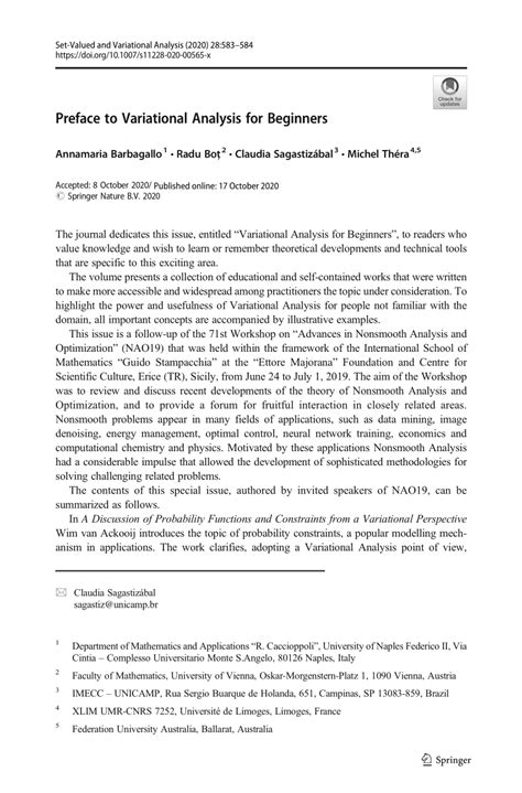 Pdf Preface To Variational Analysis For Beginners