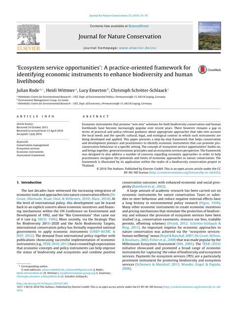 Pdf ‘ecosystem Service Opportunities A Practice Oriented Framework For Identifying Economic