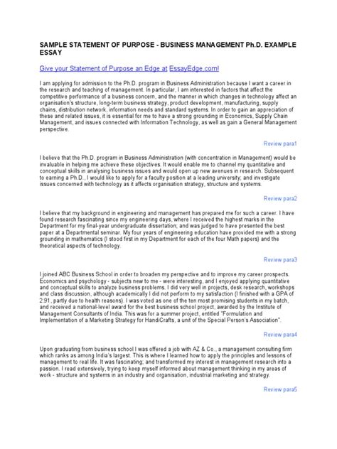 Phd Statement Of Purpose For Business Management Pdf Entrepreneurship Organizational Culture