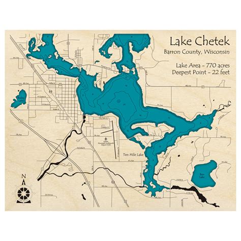 Lake Chetek Wisconsin 3d Custom Wood Map Lake Art Llc
