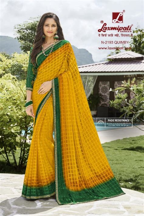 Laxmipati Amrit Varsha N 2193 Yellow Chiffon Saree Sanskar
