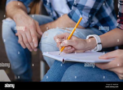 Selective Focus Of An Open Notebook Stock Photo Alamy