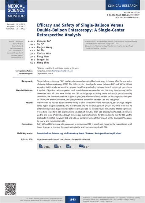 Pdf Efficacy And Safety Of Single Balloon Versus Double Balloon