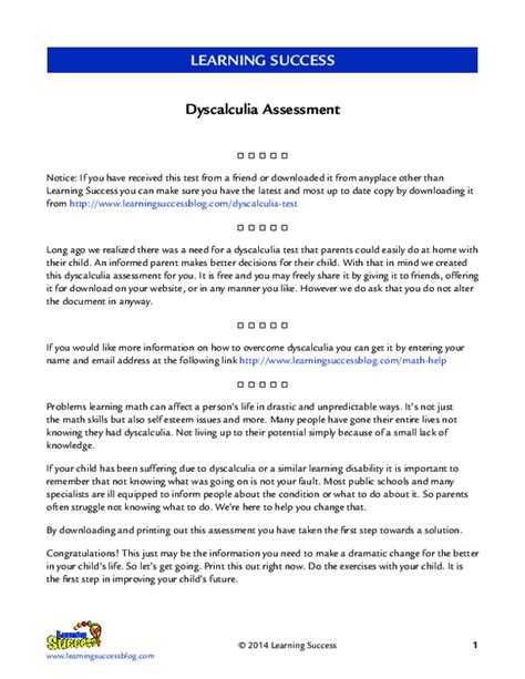 Pdf Dyscalculia Test