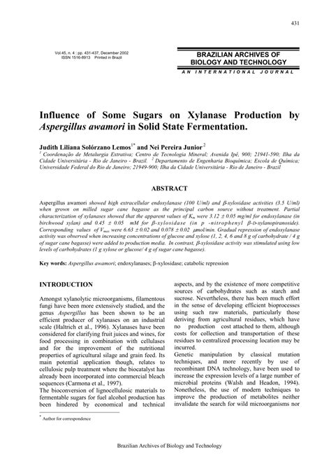 Pdf Influence Of Some Sugars On Xylanase Production By Aspergillus