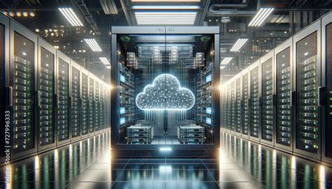 Futuristic Server Rack With Holographic Display In State Of The Art