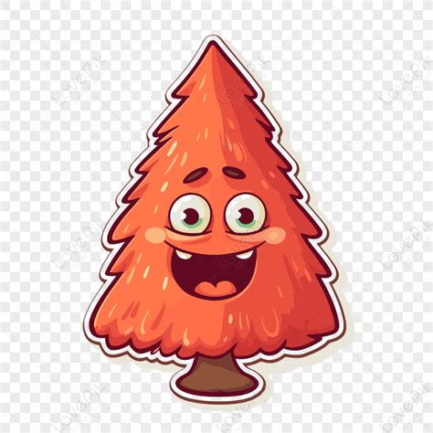Funny Cartoon Pine Tree Sticker Vector Illustration Clipart
