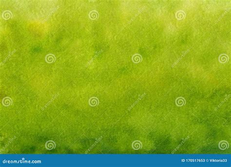 Landscape Green Watercolor Grass Field With Blur Trees Background Stock Illustration