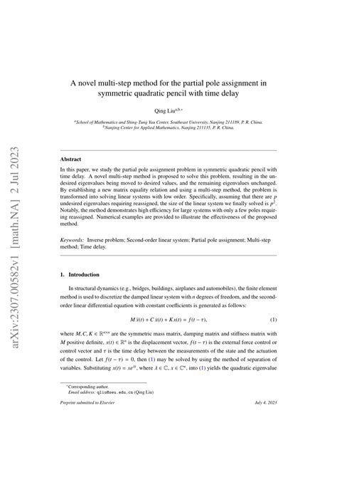 Pdf A Novel Multi Step Method For The Partial Pole Assignment In
