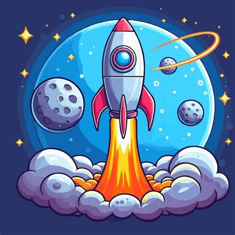 Un Cohete Volando En El Espacio Con Las Estrellas Y La Luna En El Fondo Vector Premium