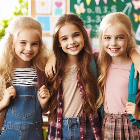 Three Girls Posing For A Picture With The Words The Word Love On The Wall Premium Ai Generated