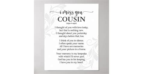 I Miss You Cousin Poem Poster Zazzle