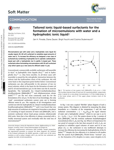Pdf Tailored Ionic Liquid Based Surfactants For The Formation Of