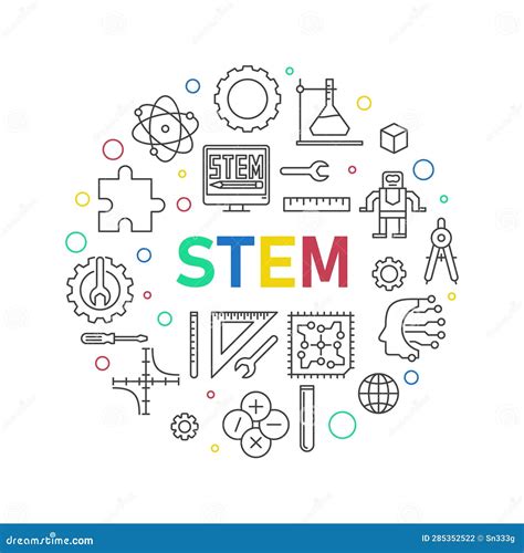 Stem Round Outline Vector Creative Illustration Science Banner Stock