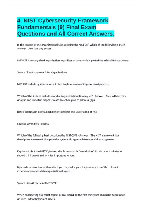 4 Nist Cybersecurity Framework Fundamentals 9 Final Exam Questions