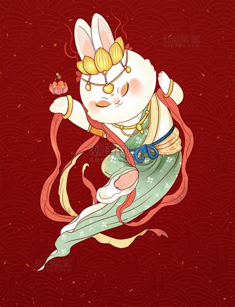 兔年春节新年国潮兔子飞天兔年中国风敦煌 花瓣网