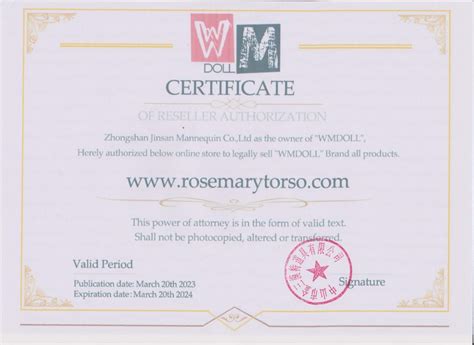 Certificate Authorization For Sex Doll Torso Brand Rosemarytorso