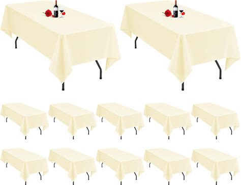 12 Pack Beige Tablecloth 60 X 102 Inch Beige Table Cloth For 6 Foot Rectangle Tables