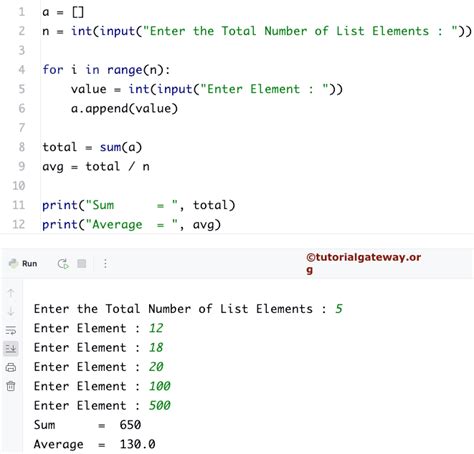 Python Program To Find The Sum And Average Of A List