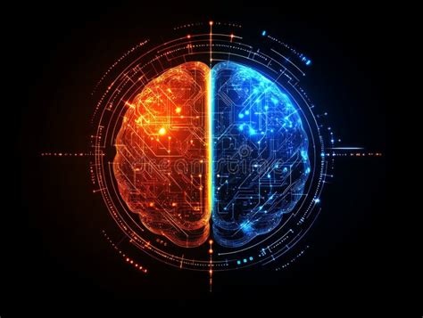 Abstract Digital Visualization Of A Brain Split Into Red And Blue