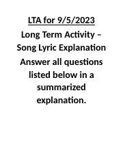 Lta Song Lyric Exercisedocx Lta For 952023 Long Term Activity