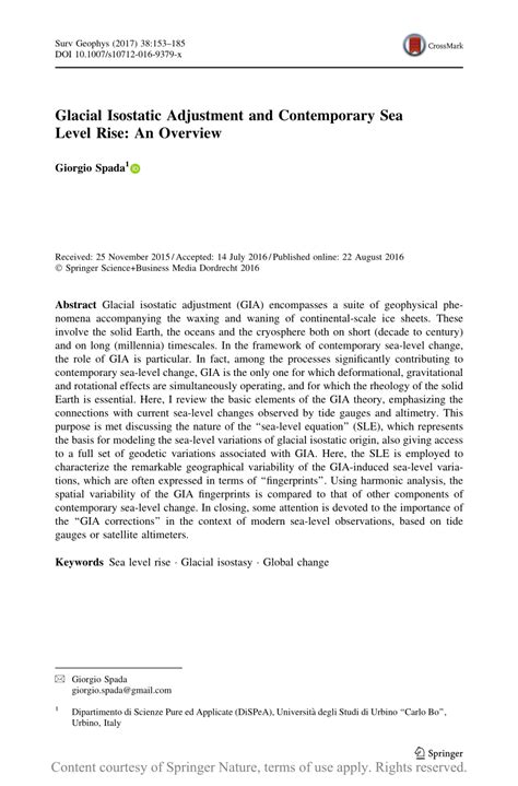 Glacial Isostatic Adjustment And Contemporary Sea Level Rise An Overview