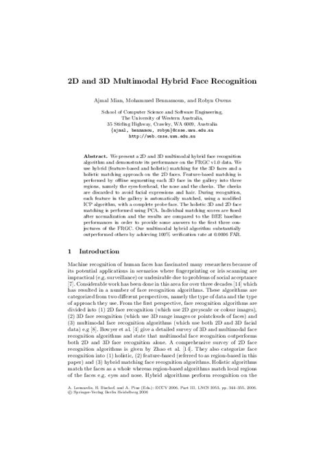 Pdf 2d And 3d Multimodal Hybrid Face Recognition