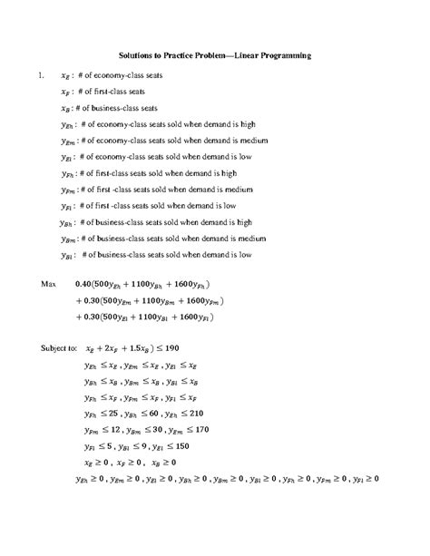 Solutions Practice Problems Linear Programming Solutions To Practice Problem—linear