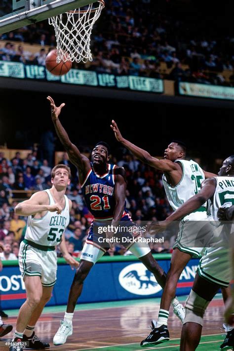 Gerald Wilkins Of The New York Knicks Shoots Against The Boston News