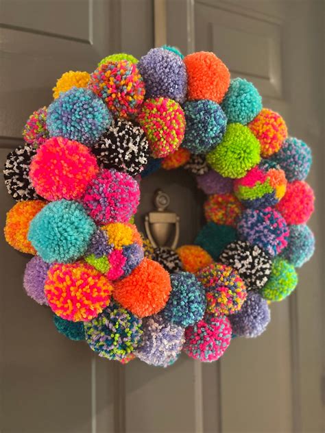 Colorful Rainbow Pom Pom Wreath Neon Pom Pom Wreath Rainbow Pom Pom