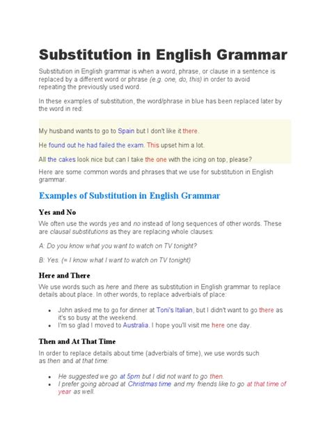 Substitution In English Grammar Pdf English Grammar Clause