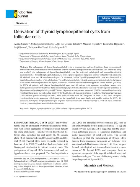 Pdf Derivation Of Thyroid Lymphoepithelial Cysts From Follicular Cells