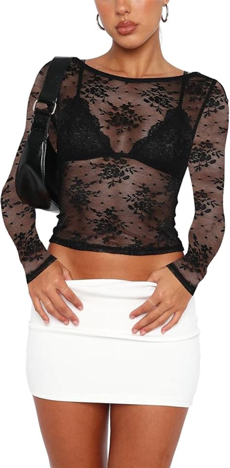 White Mesh Top Rhinestone Mesh Sheer See Through Crop Tops Fashion