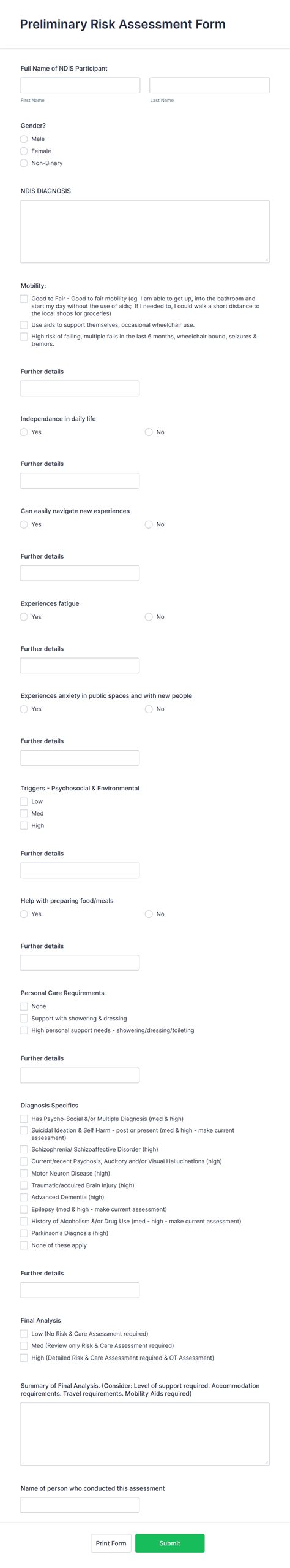 Preliminary Risk Assessment Form Template Jotform