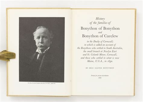 History Of The Families Of Bonython Of Bonython And Bonython Of Carclew In The Duchy Of Cornwall