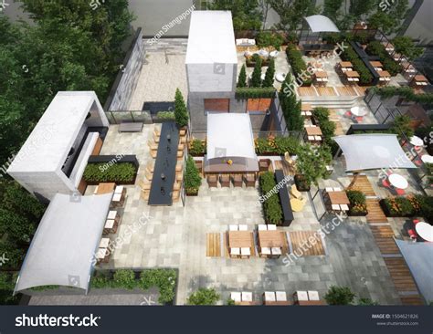 3d Rendering Roof Garden Restaurant Stock Illustration 1504621826