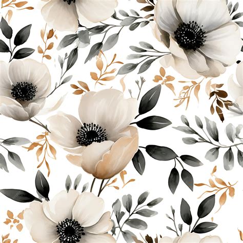 Premium Ai Image Black Watercolor Flowers Seamless Hd Pattern