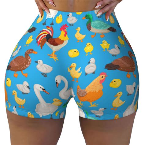 Seamless Workout Shorts Women Rooster And Chickens Biker Gym Running
