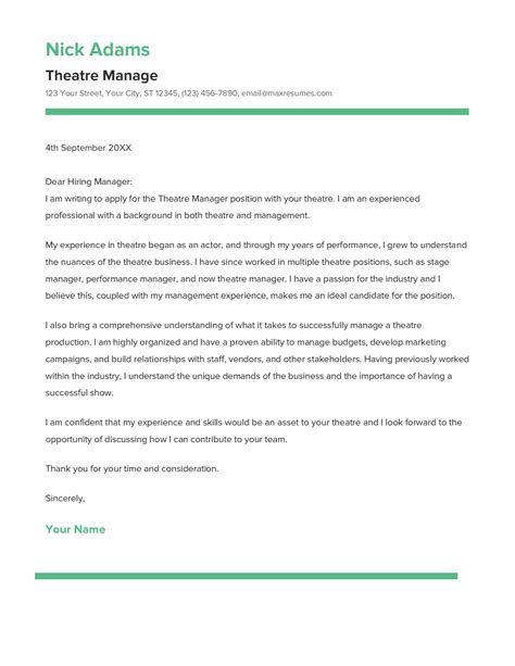 Best Theatre Manager Cover Letter Example For 2023
