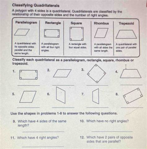 Solved Classifying Quadrilaterals A Polygon With 4 Sides Is A