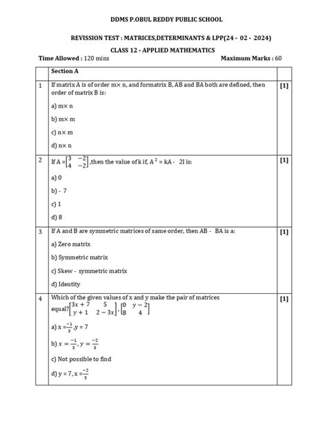 Matrices Determinants Lpp Pdf Matrix Mathematics Determinant