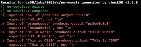 My Code Works But Check50 Says Otherwise No Vowels N0 V0w3ls Week 2 Arrays Practice Problem