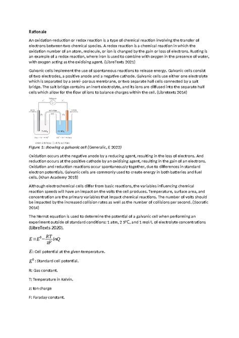 Chemistry Student Experiment Example Document Rationale An