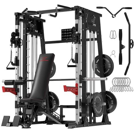 Waxman Smith Machine 2200lbs Squat Rack With Lat Pull Down System And Cable Crossover Machine