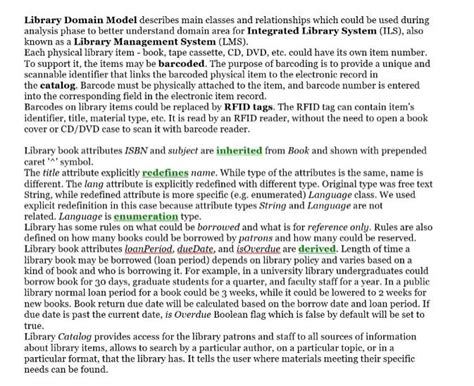 Library Domain Model Describes Main Classes And