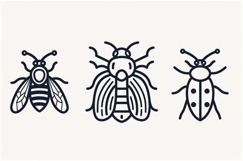 Illustration Of Three Bugs On A Plain White Backdrop Suitable For