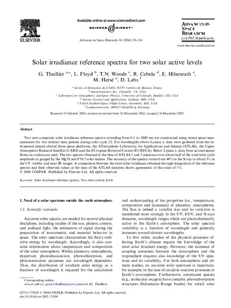 Pdf Solar Irradiance Reference Spectra For Two Solar Active Levels