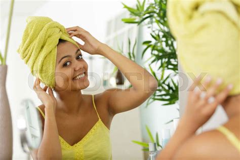 Smiling Girl Wearing Yellow Towels Colourbox