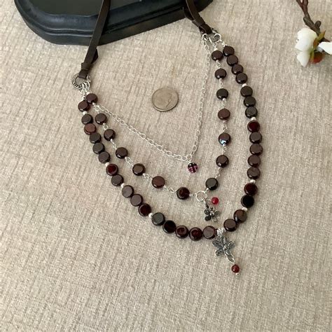 Ladybug Sundance Style Layered Garnet Necklace With Sterling Silver